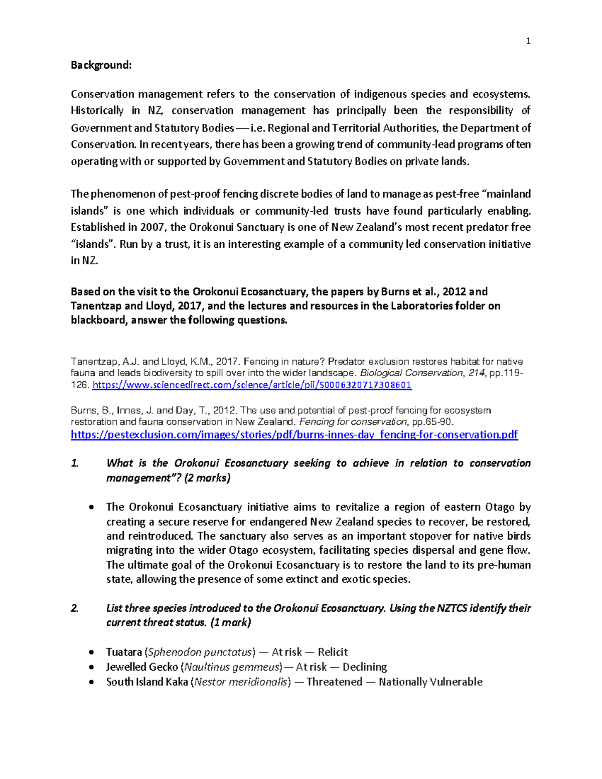 GEGO397 Lab 5Worksheet - Background: Conservation management refers to ...