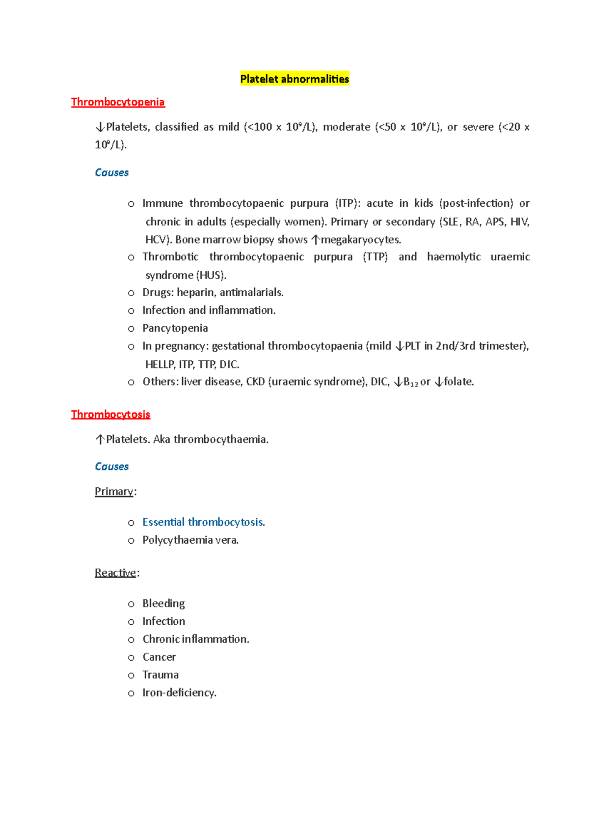 Platelet abnormalities and pancytopenia - Platelet abnormalities ...
