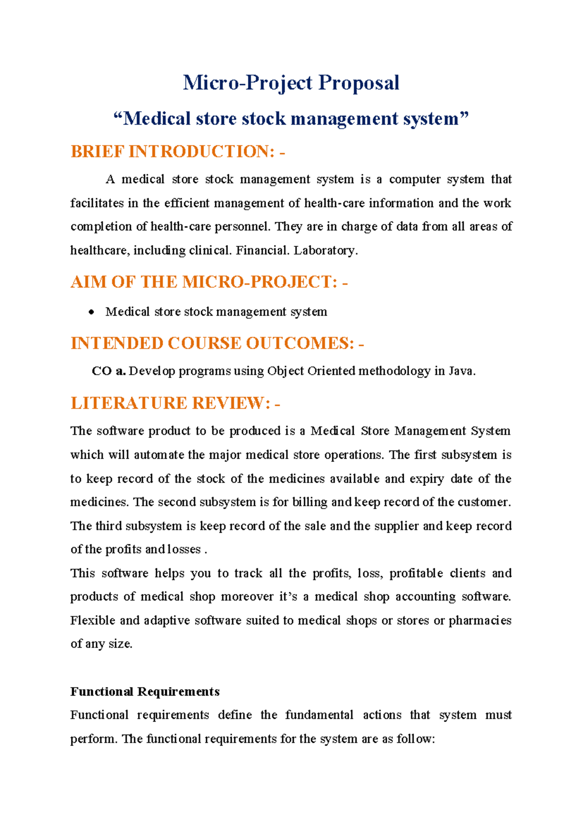 576827942 Java MP 1 - Help u - Micro-Project Proposal “Medical store ...