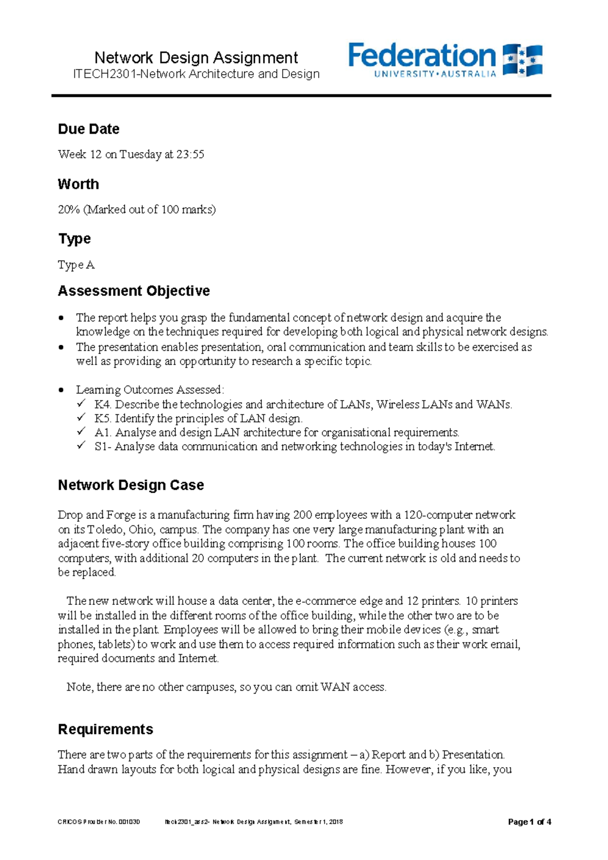 ITECH2301 Ass2 - assignment two - ITECH2301-Network Architecture and ...