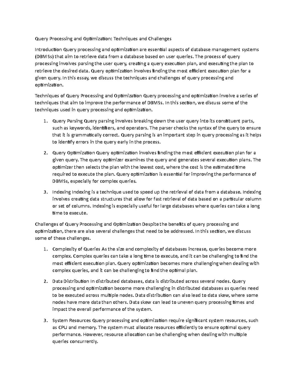 Query Processing And Optimization The Process Of Query Processing