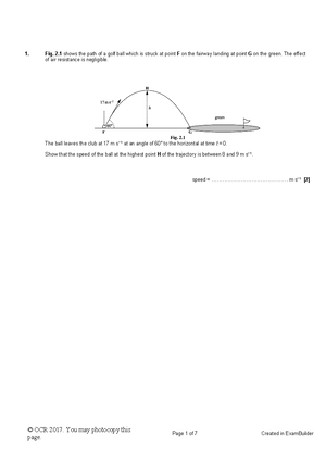 Projectile motion with answers and detailed notes - © OCR 2017. You may ...