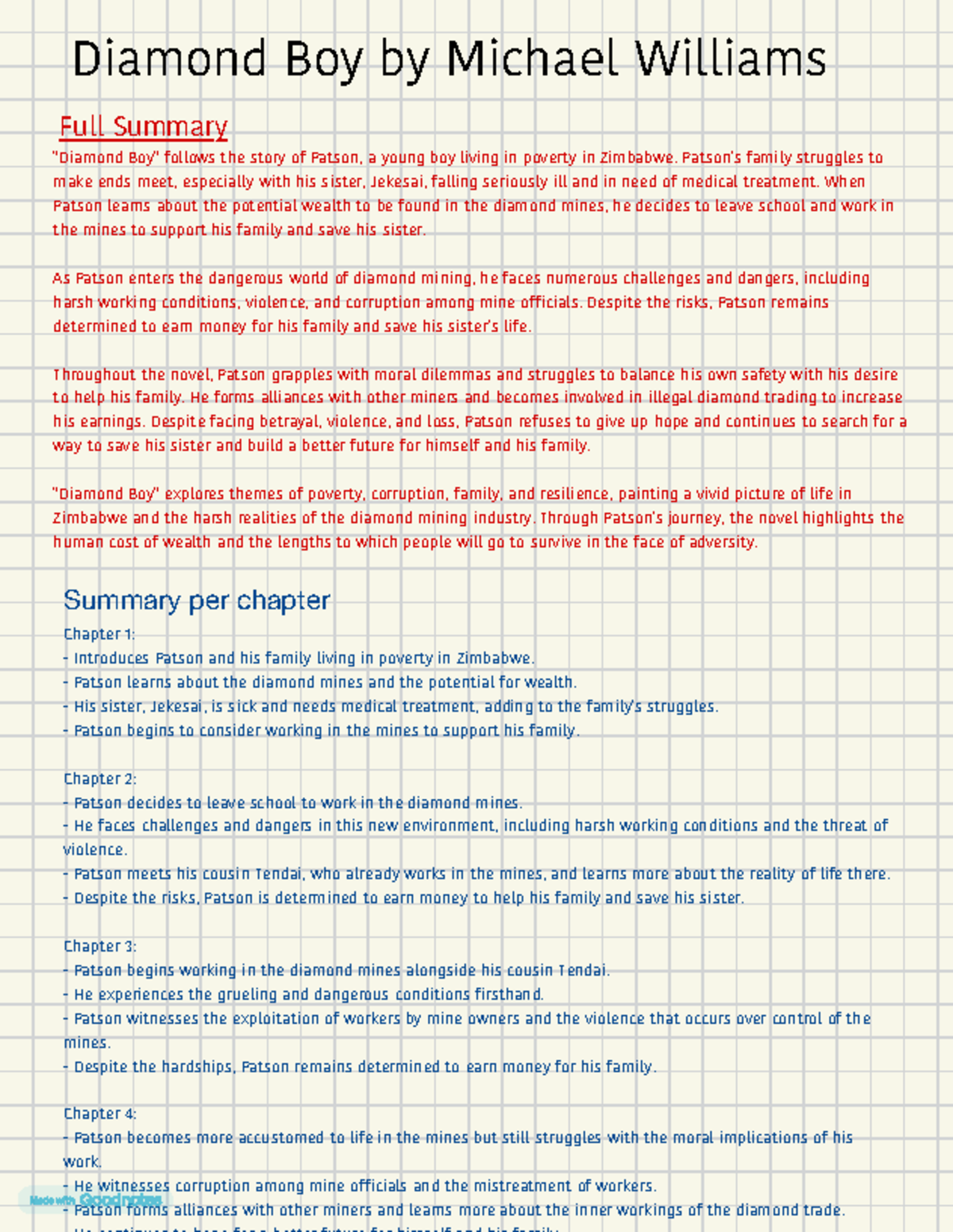 The Diamond Boy notes summary per chapter - Chapter 1: - Introduces ...
