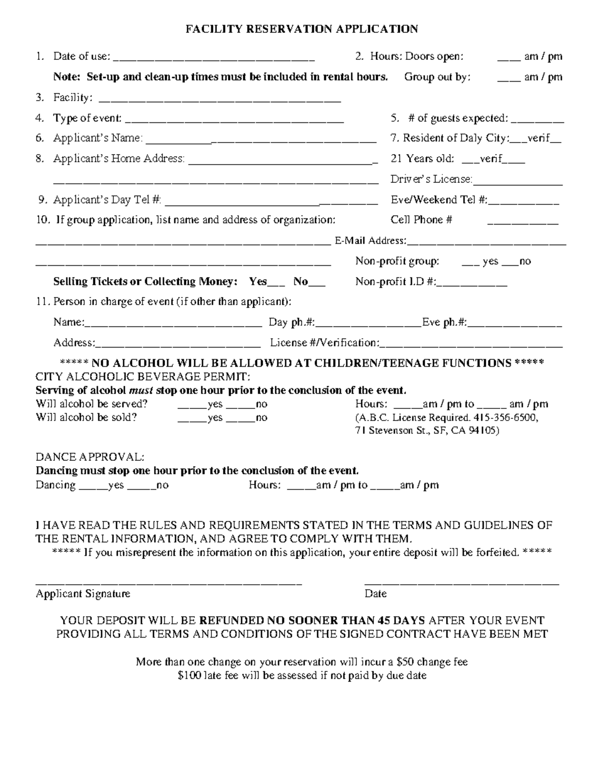 Facility Rental Application -2022 - FACILITY RESERVATION APPLICATION ...
