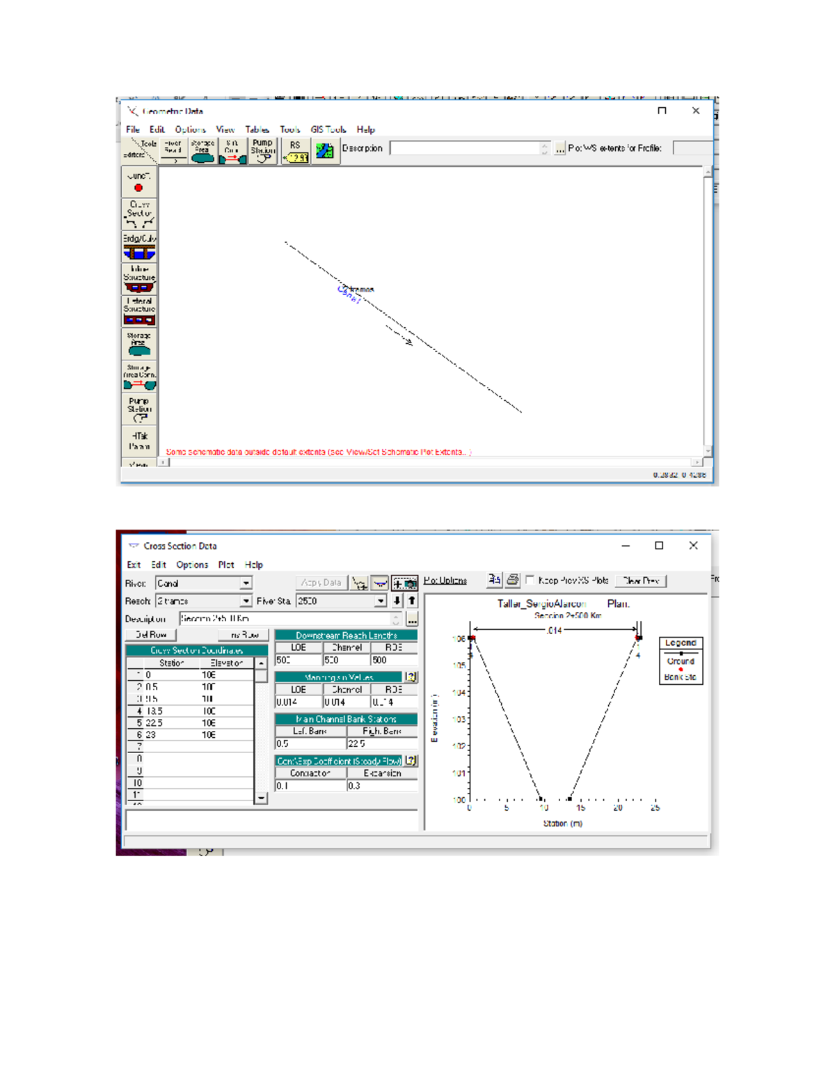 Taller HEC-RAS - Geometric Data File Edit Options View Tables Tools GIS ...