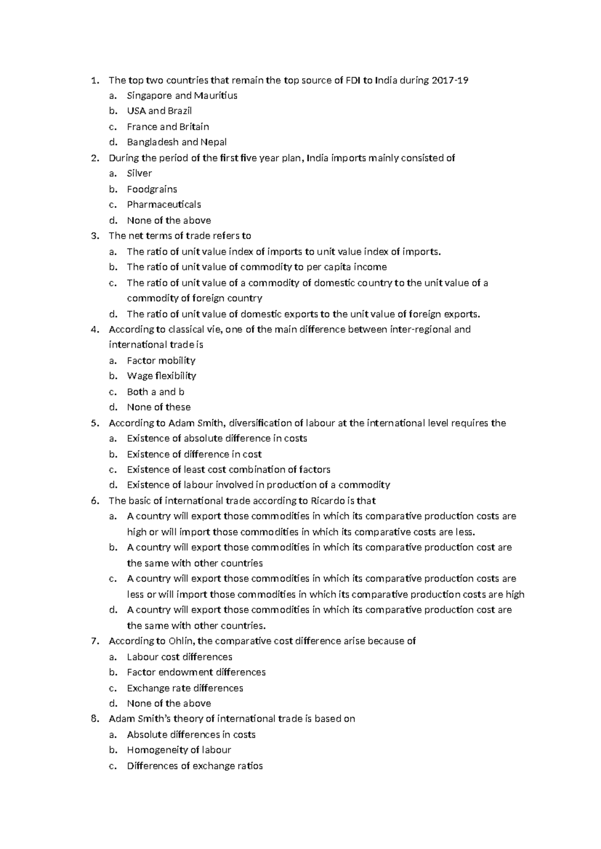 International trade mcq - The top two countries that remain the top ...