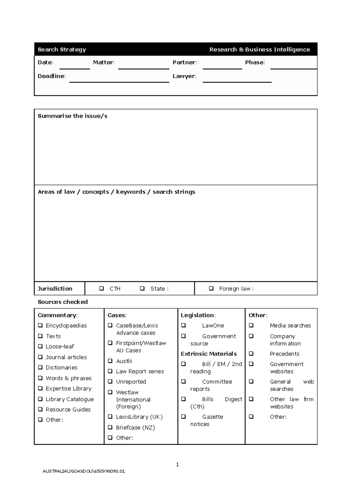 Task 2 - Search Strategy template - Search Strategy Research & Business ...