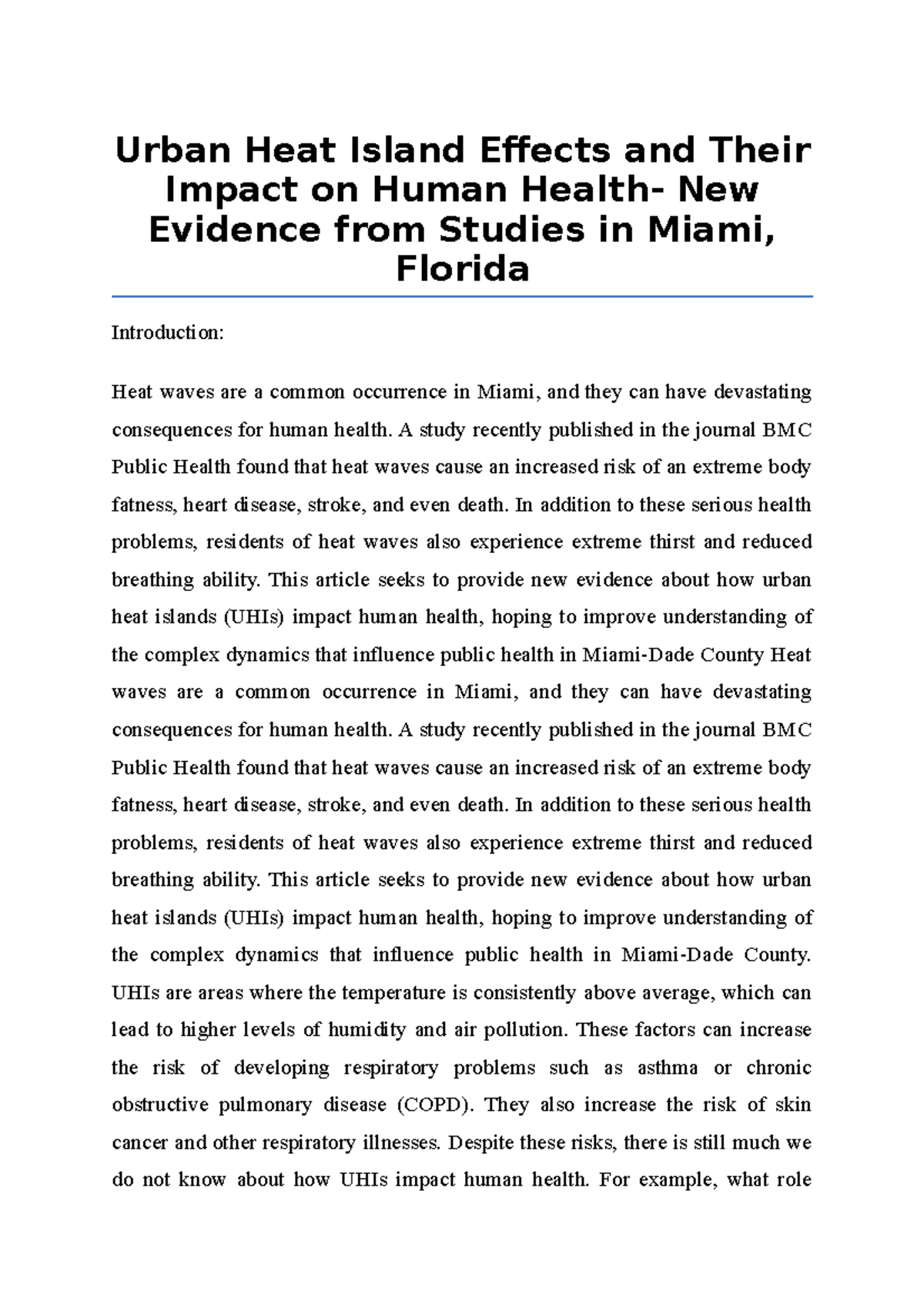 Urban Heat Island Effects and Their Impact on Human Health- New ...
