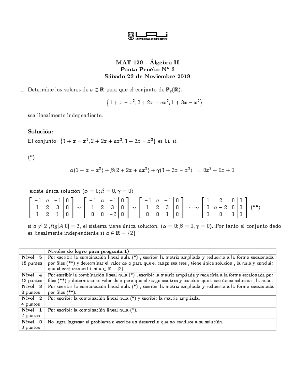 Pauta prueba 3 álgebra II - MAT 129 -Algebra II ́ Pauta Prueba N 3 S ́abado 23 de Noviembre 2019 ...