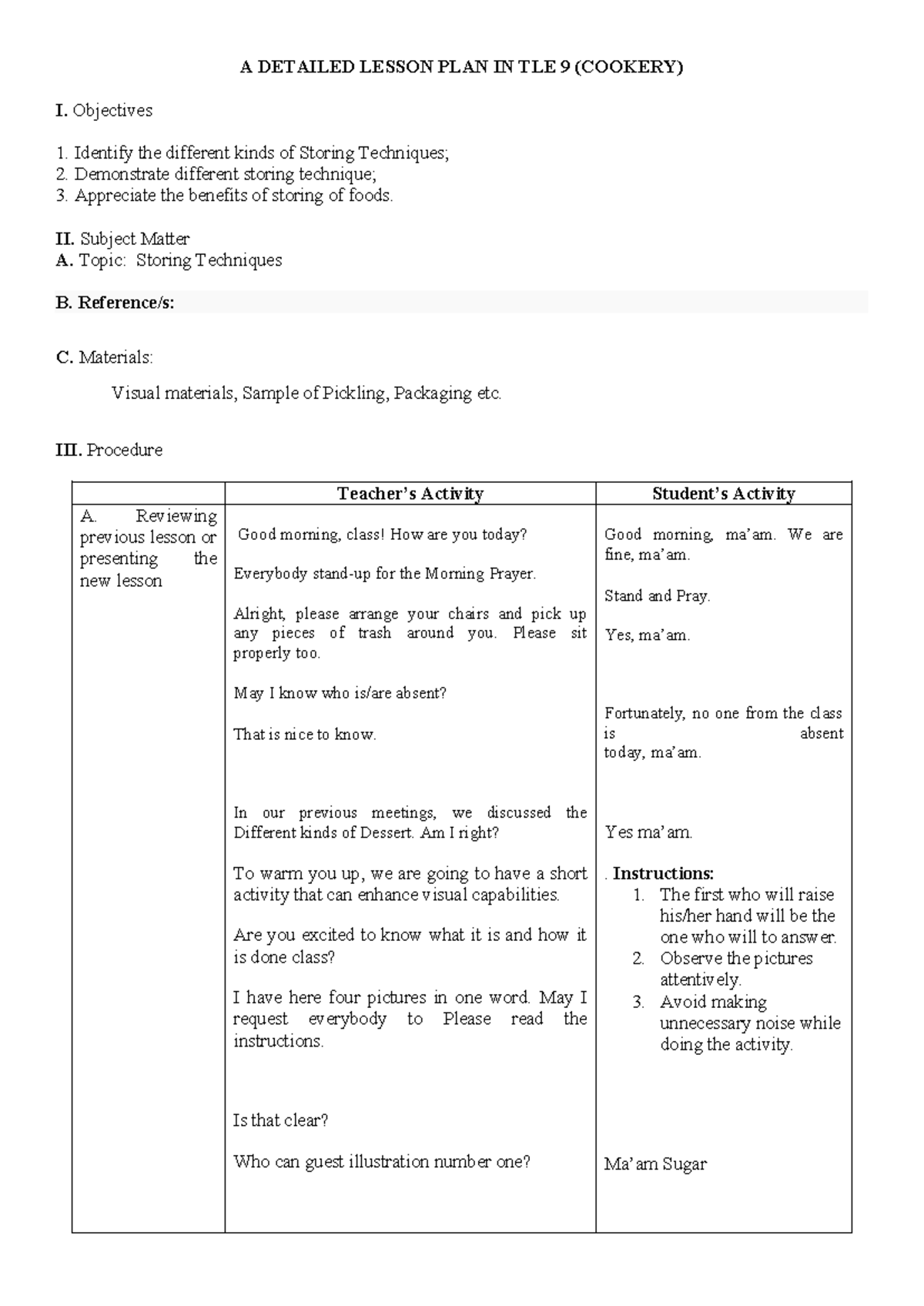 Demo Teaching Detailed Lesson Plan Cookery - A DETAILED LESSON PLAN IN ...