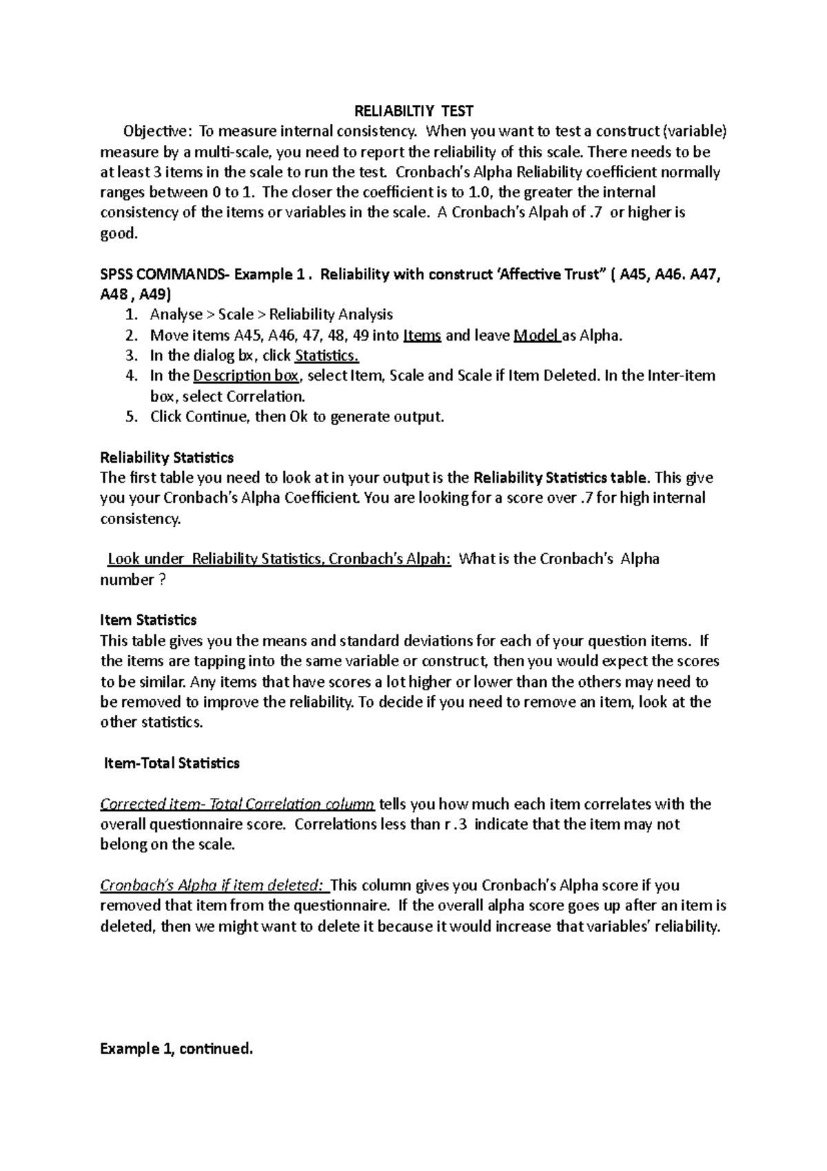 Reliabiltiy TEST - Marketing Research- MKTG2002 Helps for - Assessment ...