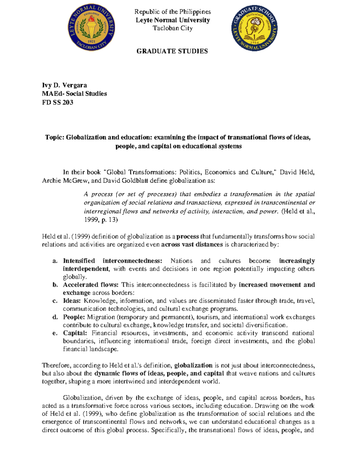 Written Report about globalization and it's impact to our education ...