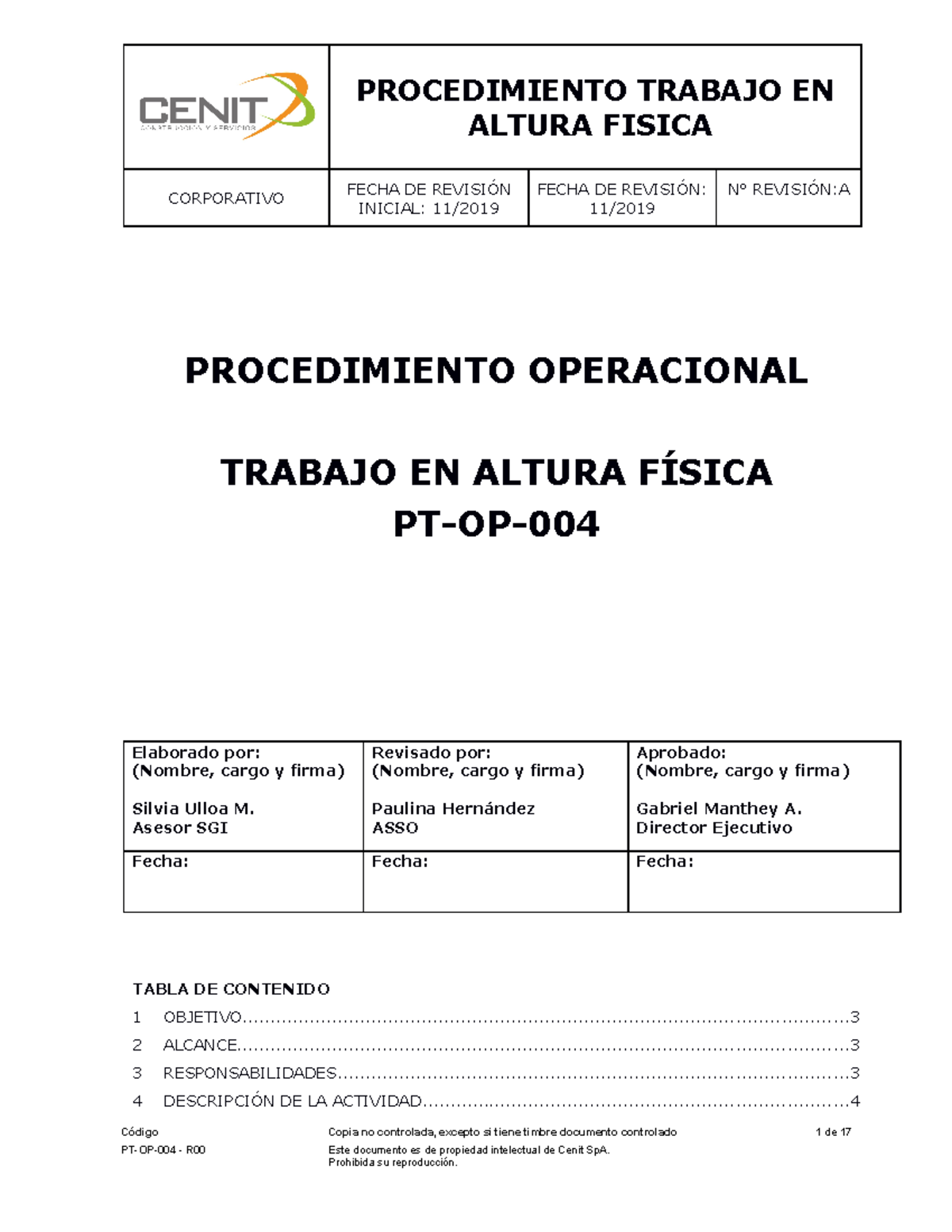 PT-OP-004 Trabajo en altura fisica Rev A - PROCEDIMIENTO TRABAJO EN ALTURA FISICA CORPORATIVO ...