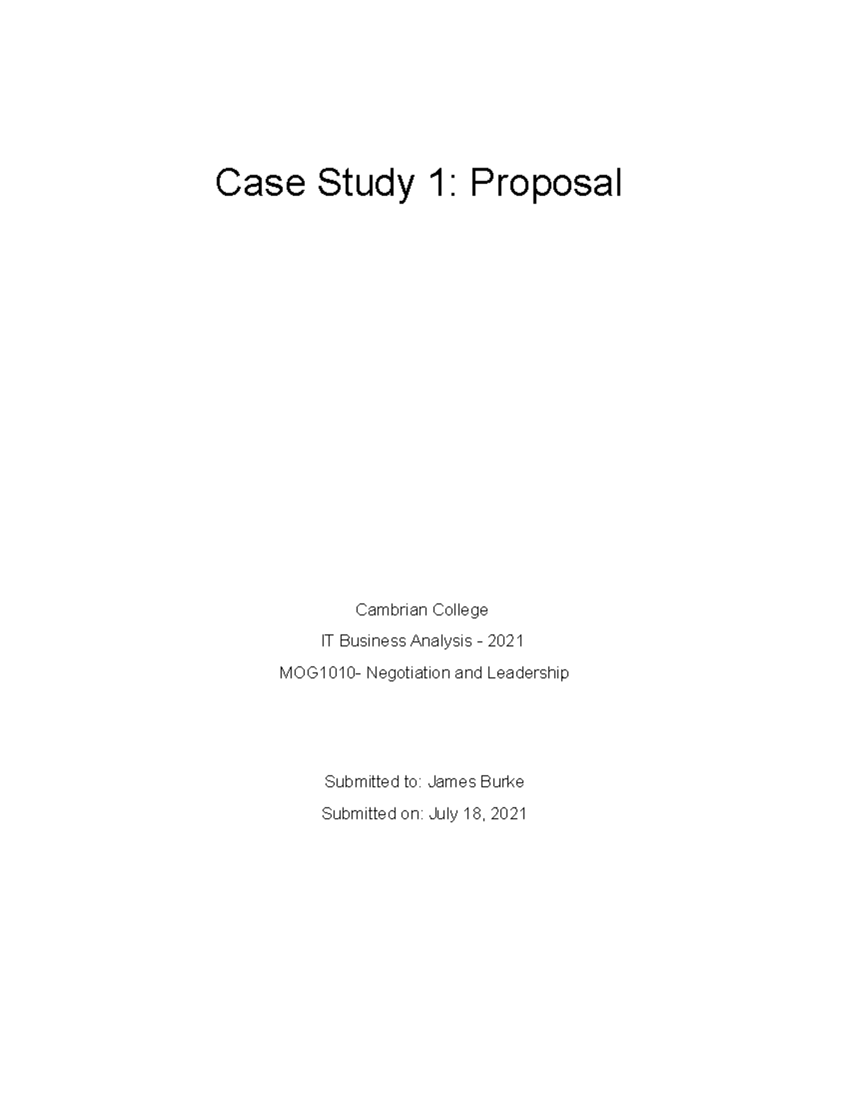 Proposal Case Study 1 - Case Study 1: Proposal Cambrian College IT ...