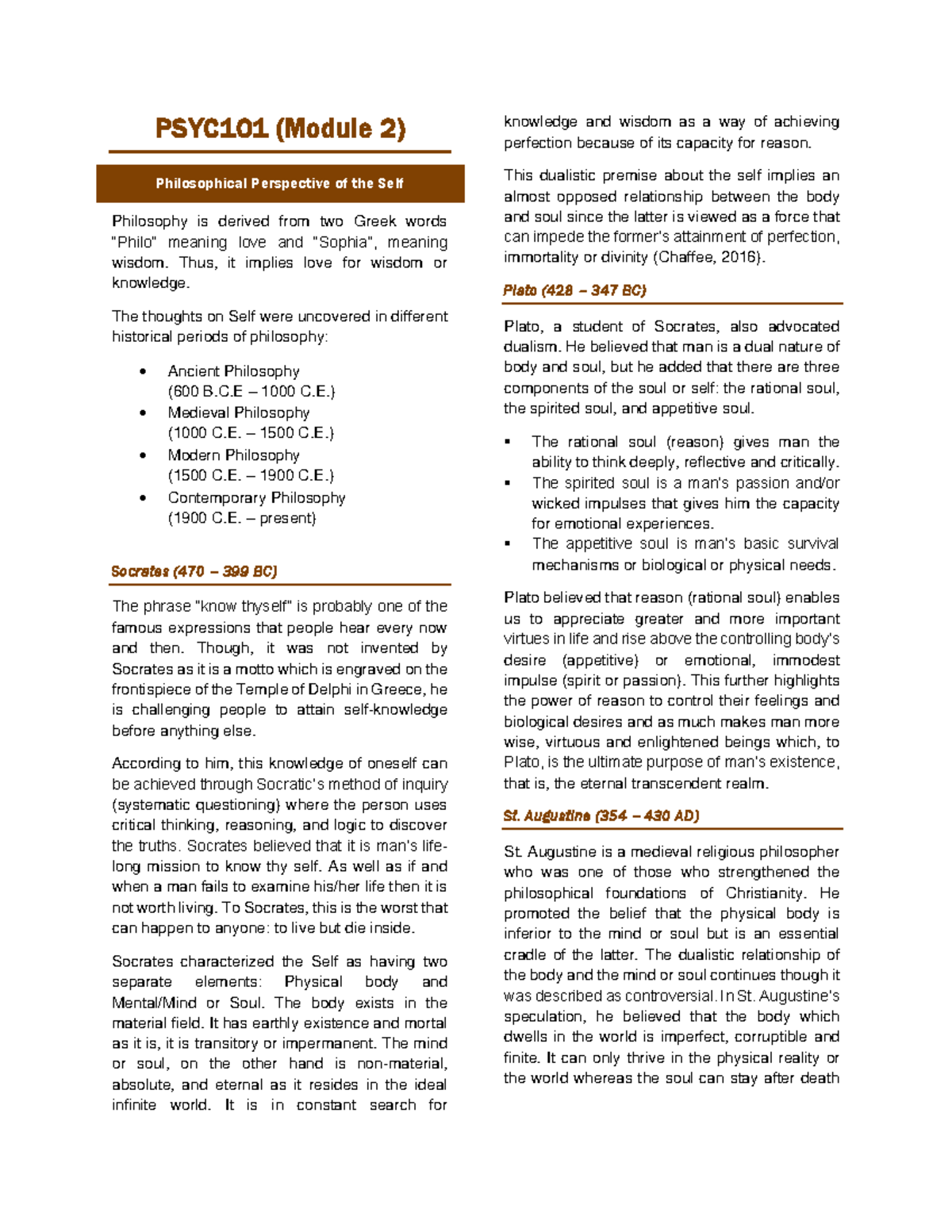 PSYC101 Module 2 - Notes - PSYC101 (Module 2) Philosophical Perspective ...