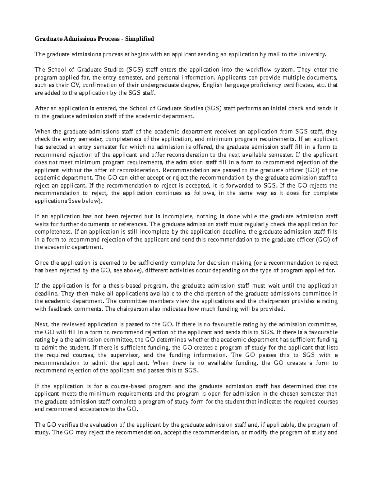 Grad admissions case simplified - Graduate Admissions Process - Simplified The graduate ...