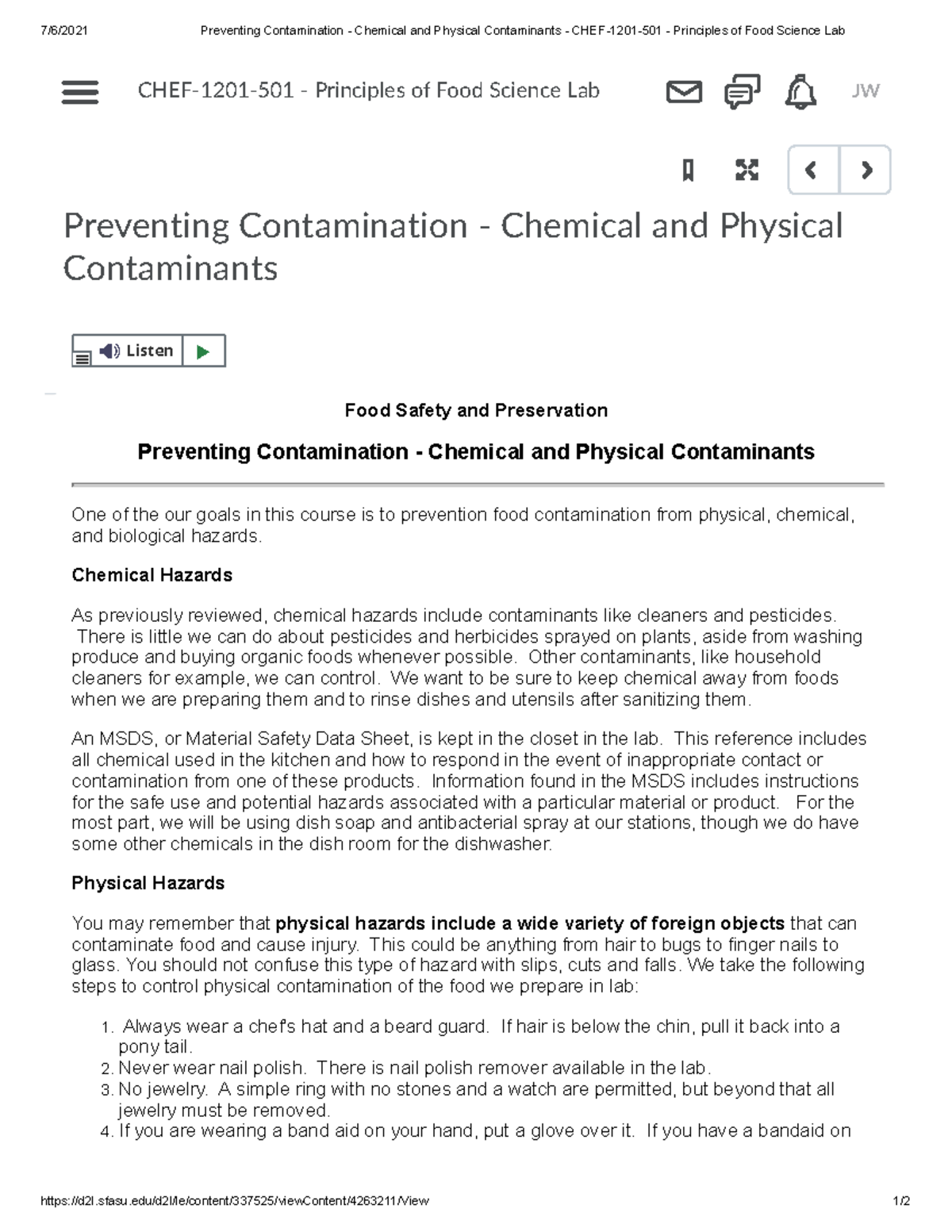 Preventing Contamination - Chemical and Physical Contaminants - CHEF ...