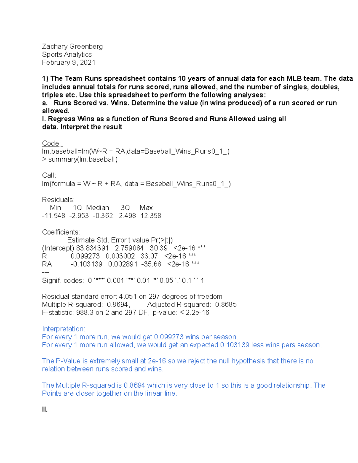 Sports Analytics HW 1 - Professor Lucius Riccio - IDS4930 - Studocu