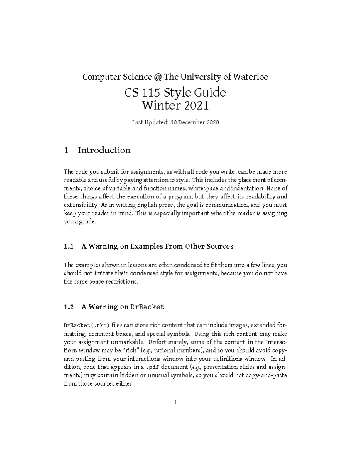 Style Guide - Computer Science @ The University of Waterloo CS 115 Style Guide Winter 2021 Last ...