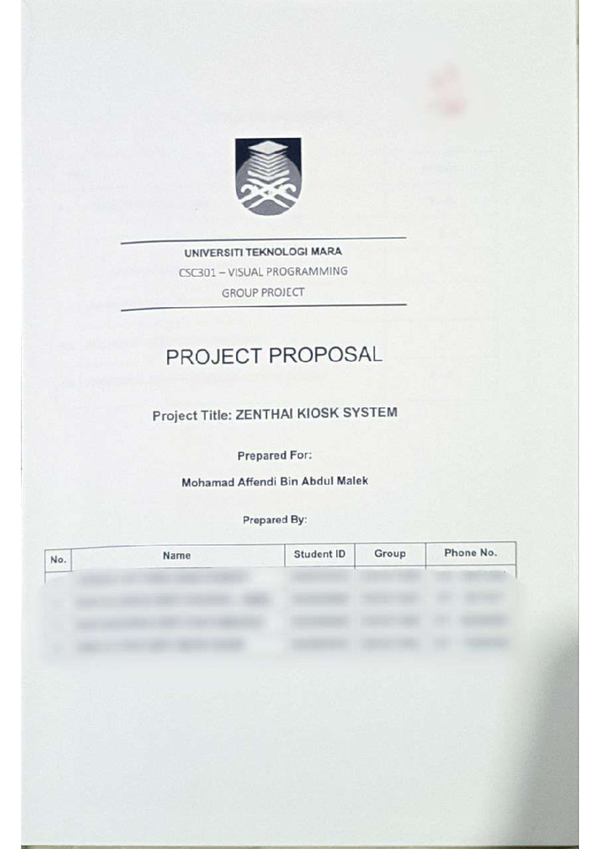 Visual Basic CSC301 Proposal - UNIVERSITI TEKNOLOGI MARA CSC301 VISUAL PROGRAMMING GROUP PROJECT ...