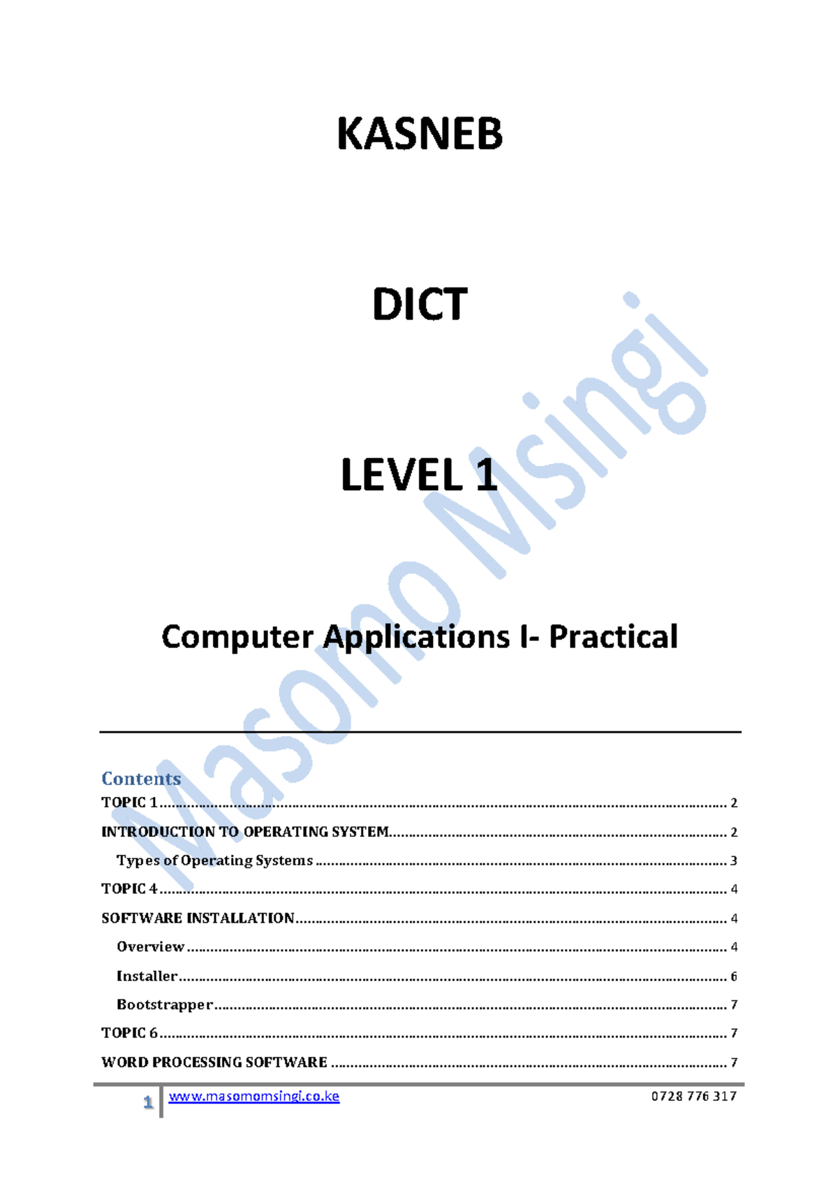 COMP Application 1 Sample - KASNEB DICT LEVEL 1 Computer Applications I- Practical Contents ...