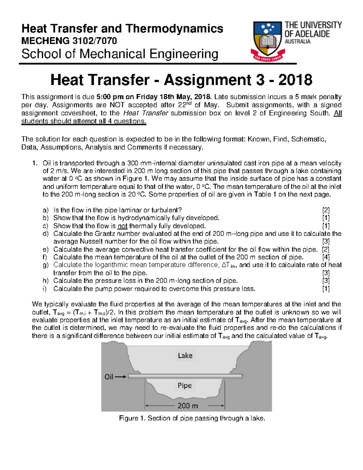 HT Assignment 3 2018 - Heat Transfer and Thermodynamics MECHENG 3102/ ...