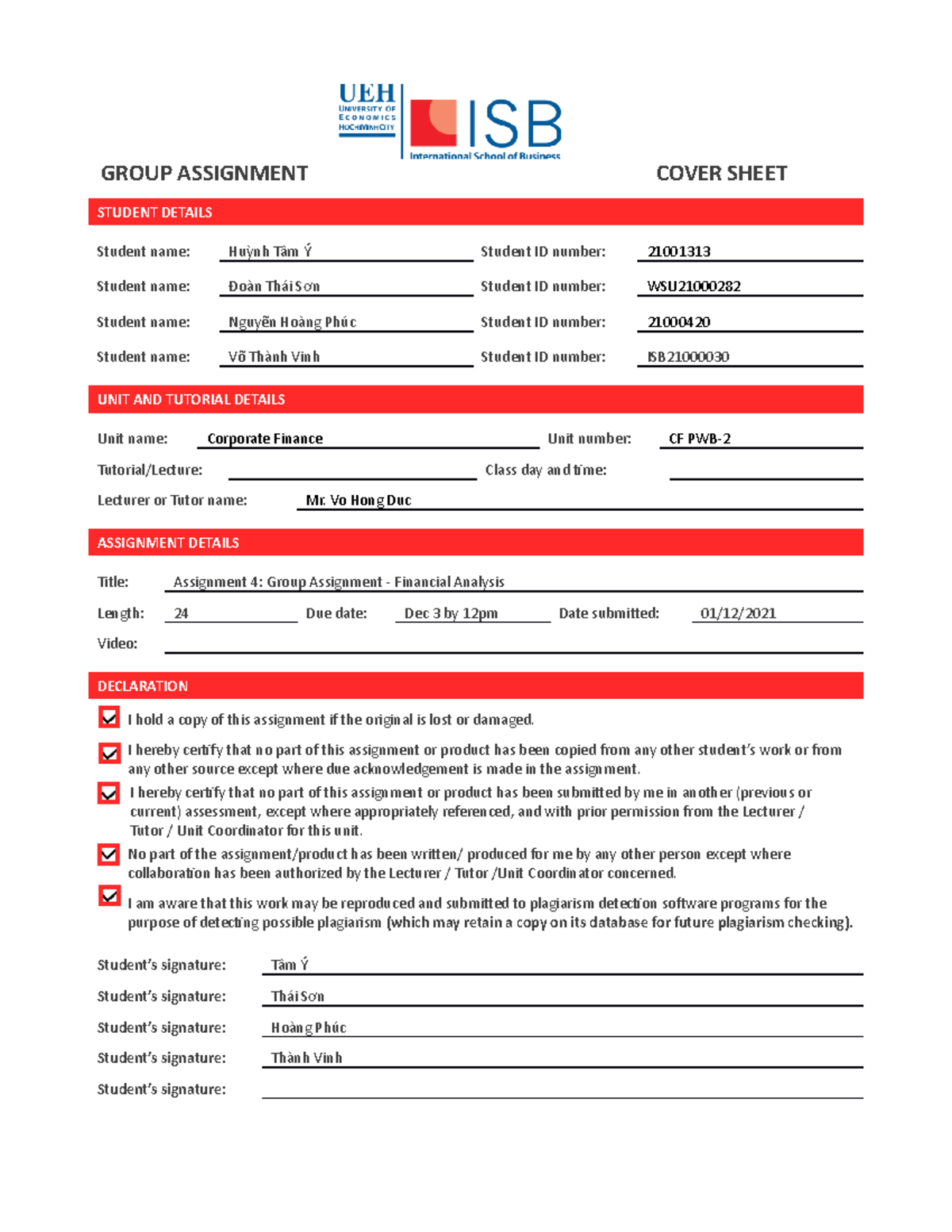 Group Assignment Group No.1 - GROUP ASSIGNMENT COVER SHEET STUDENT ...