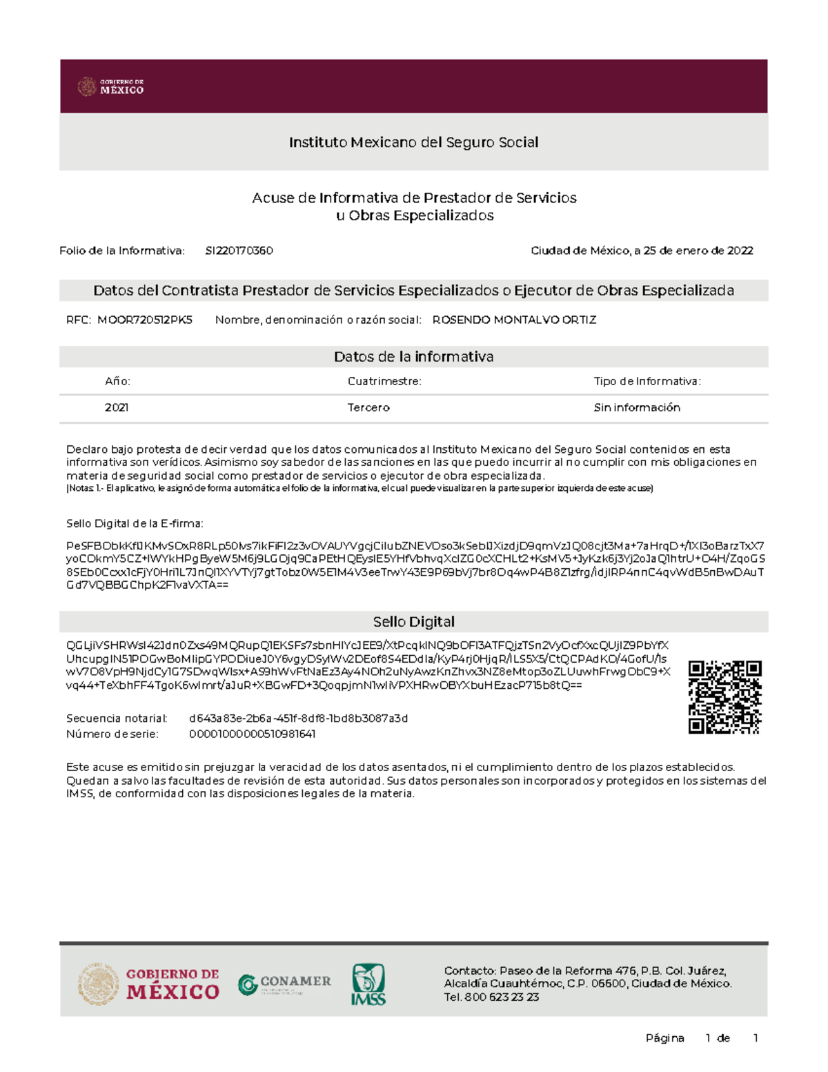 Tercer Cuatrimestre - DECLARACION CUATRIMESTRAL - Ciudad de México, a ...