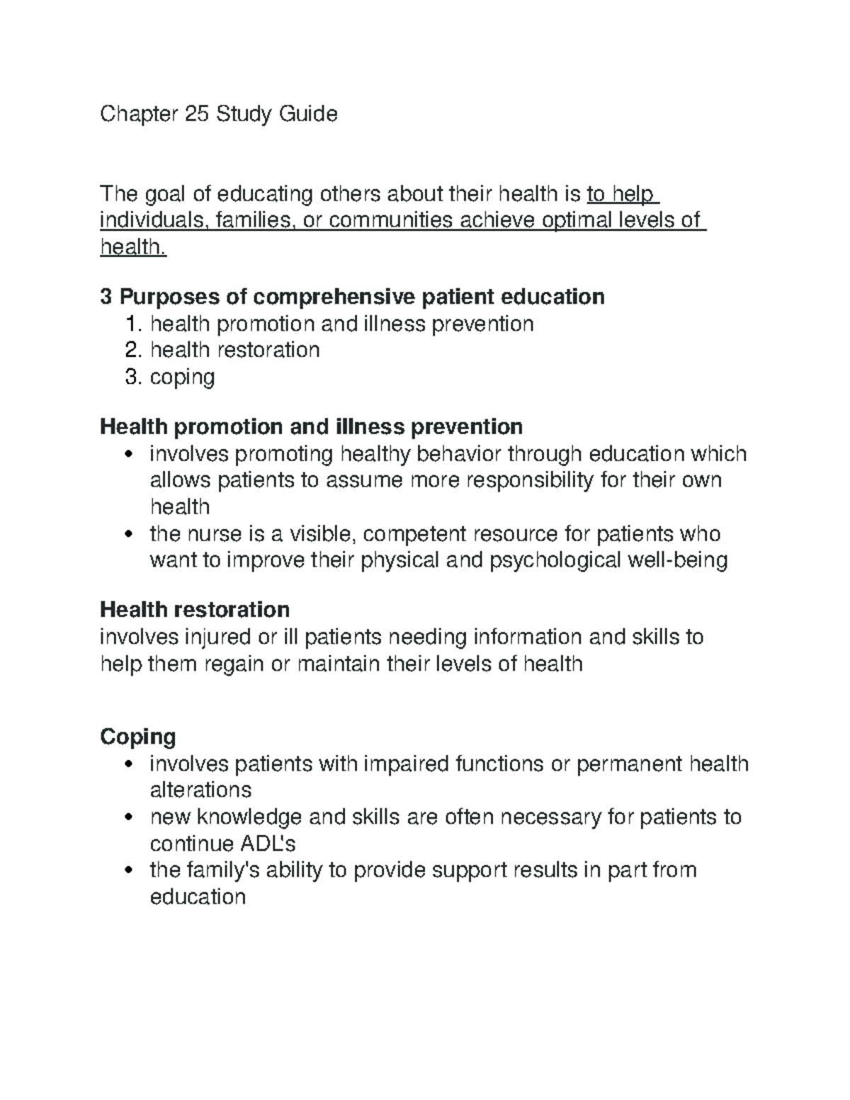 Chapter 25 Study Guide - Chapter 25 Study Guide The goal of educating ...