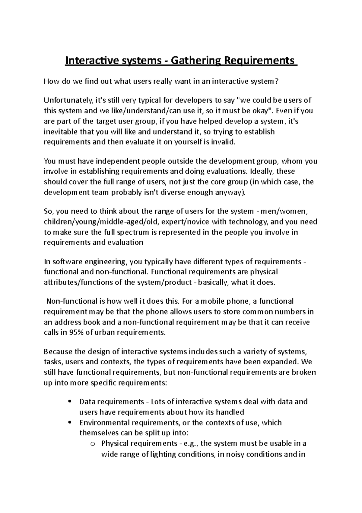 Interactive systems - Gathering Requirements - COMP1649 - GRE - Studocu