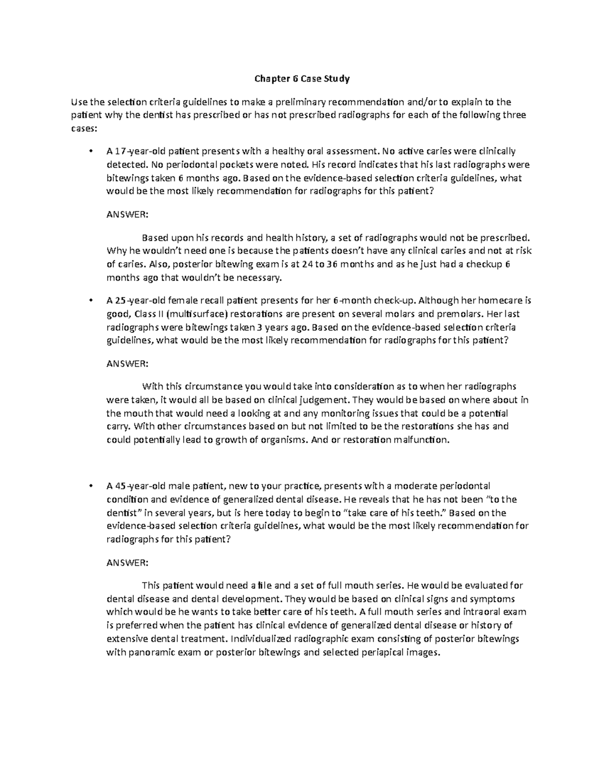 Chapter 6 Case Study - Chapter 6 Case Study Use the selection criteria ...