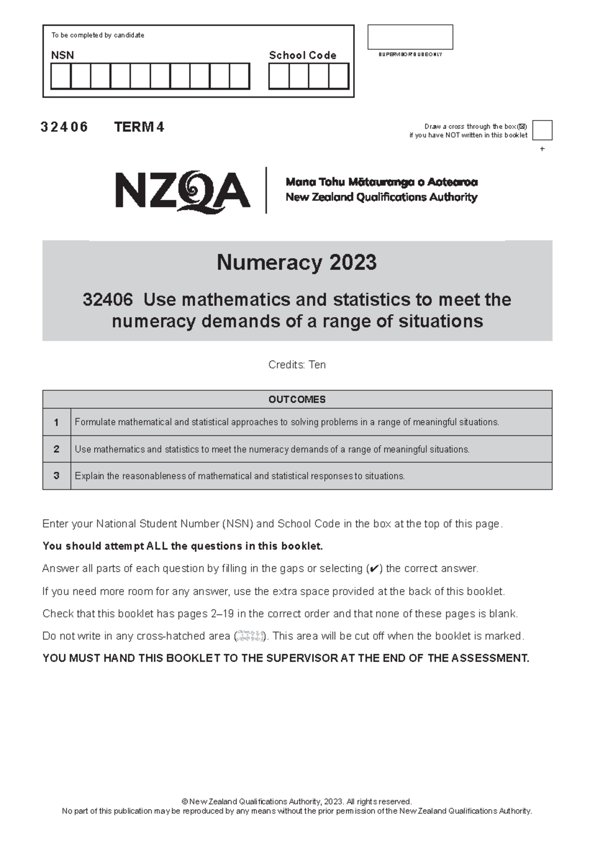 Numeracy Assessment 2023 T4 Combined - © New Zealand Qualifications ...