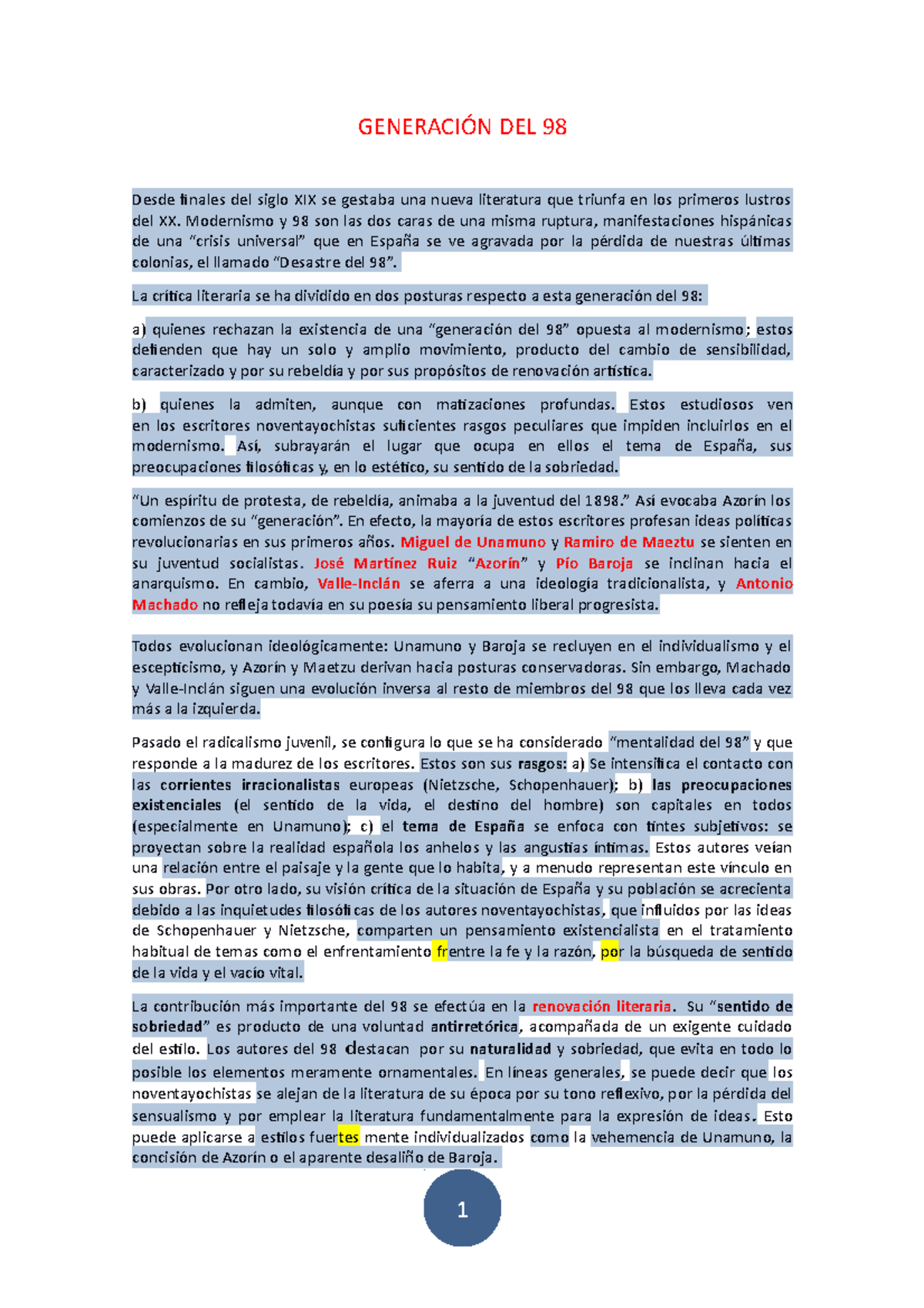 Generación del 98 TEMA DE LITERATURA ESPAÑOLA - GENERACIÓN DEL 98 Desde ...