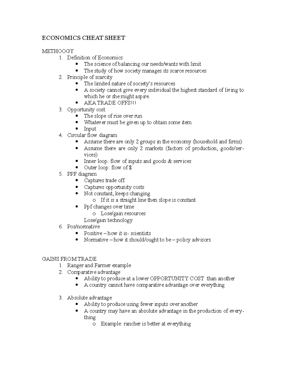 Microeconomics Final Attack Sheet Formulas - ECONOMICS CHEAT SHEET ...