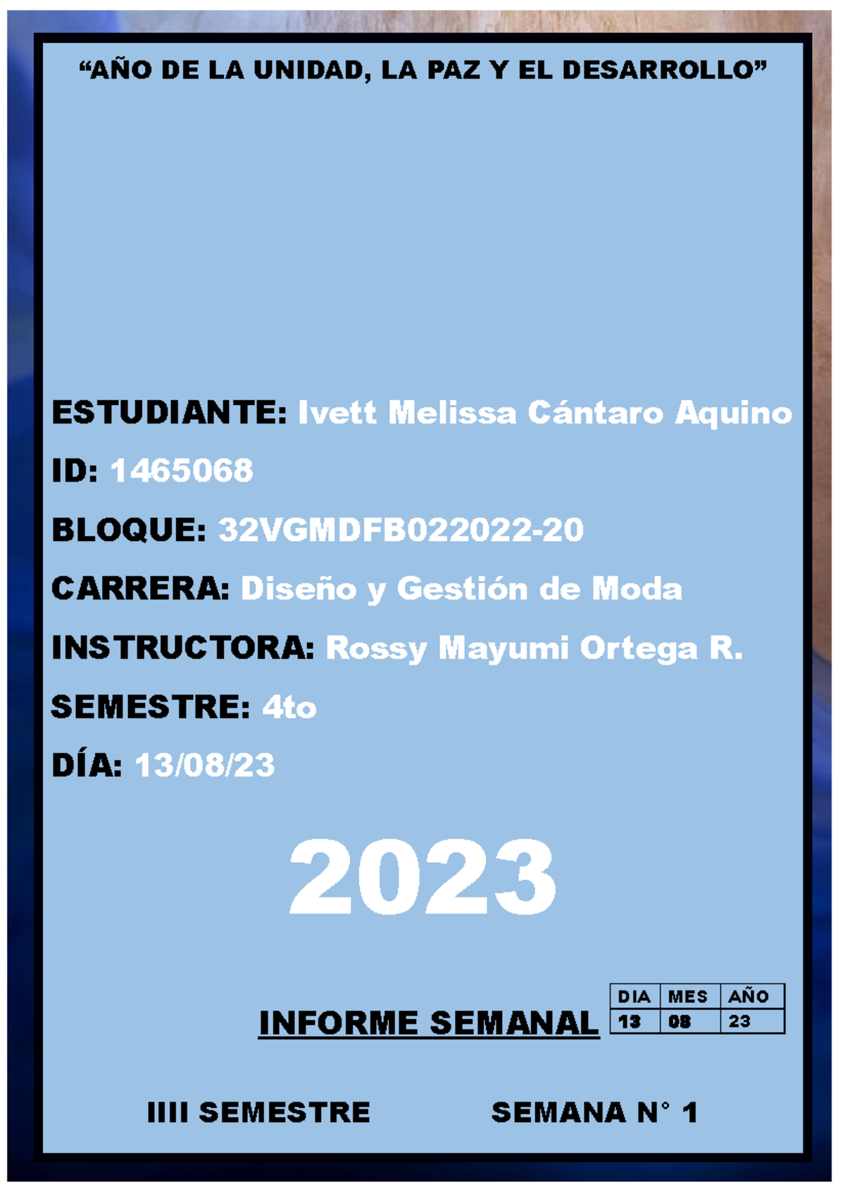 Cuaderno de informe letras - “AÑO DE LA UNIDAD, LA PAZ Y EL DESARROLLO ...