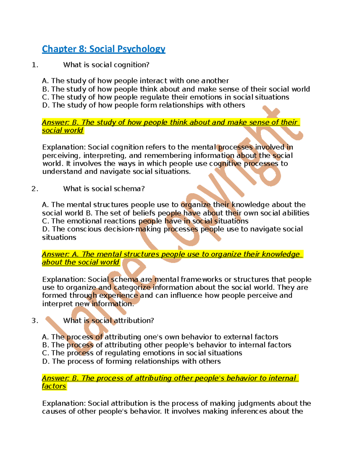 Chapter 8 Social Psychology Exercises - Chapter 8: Social Psychology ...