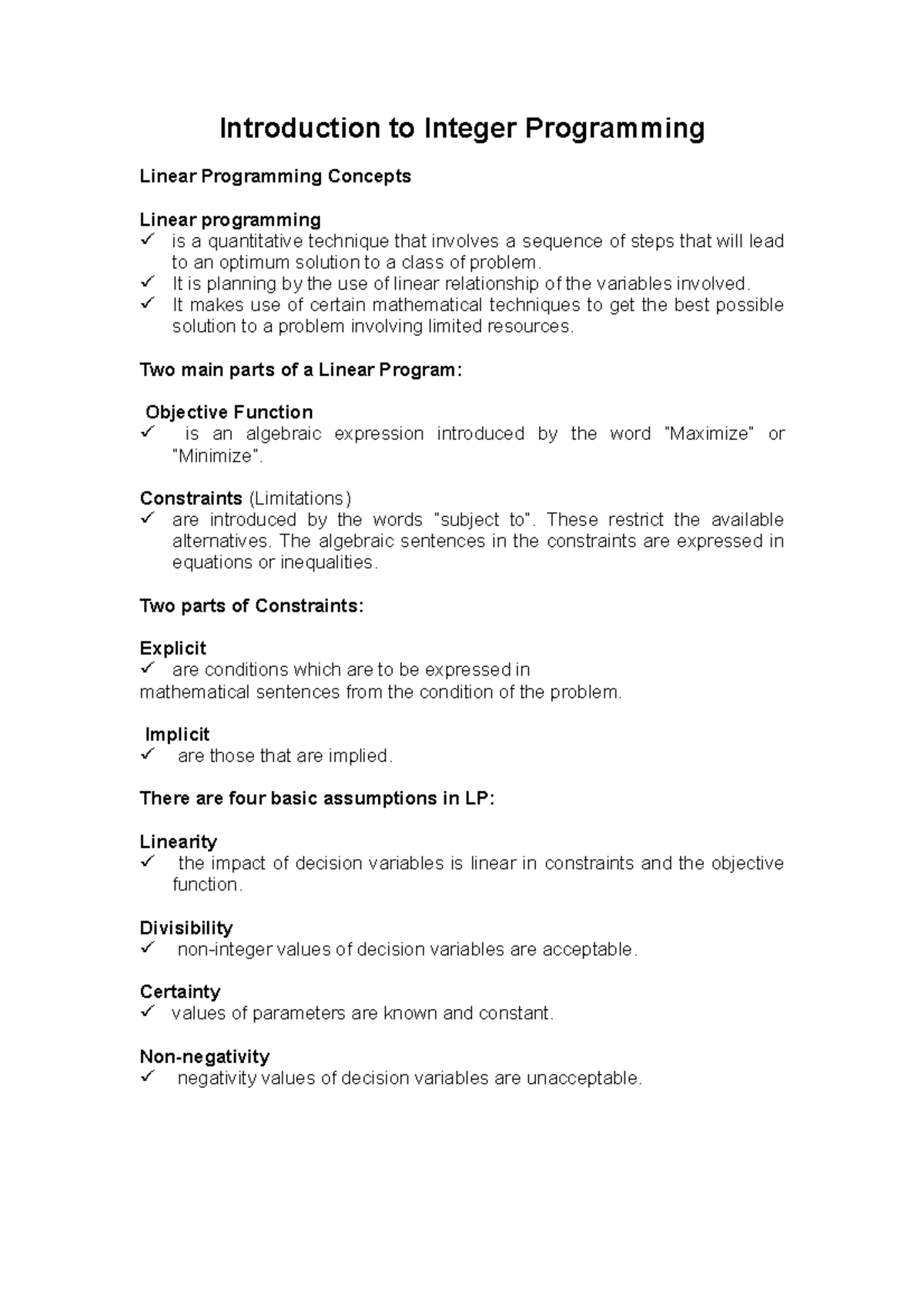 Introduction to Integer - It is planning by the use of linear relationship of the variables ...
