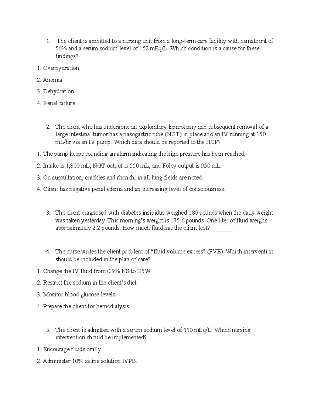 BPH & Fluid and Electrolytes - The client is admitted to a nursing unit ...