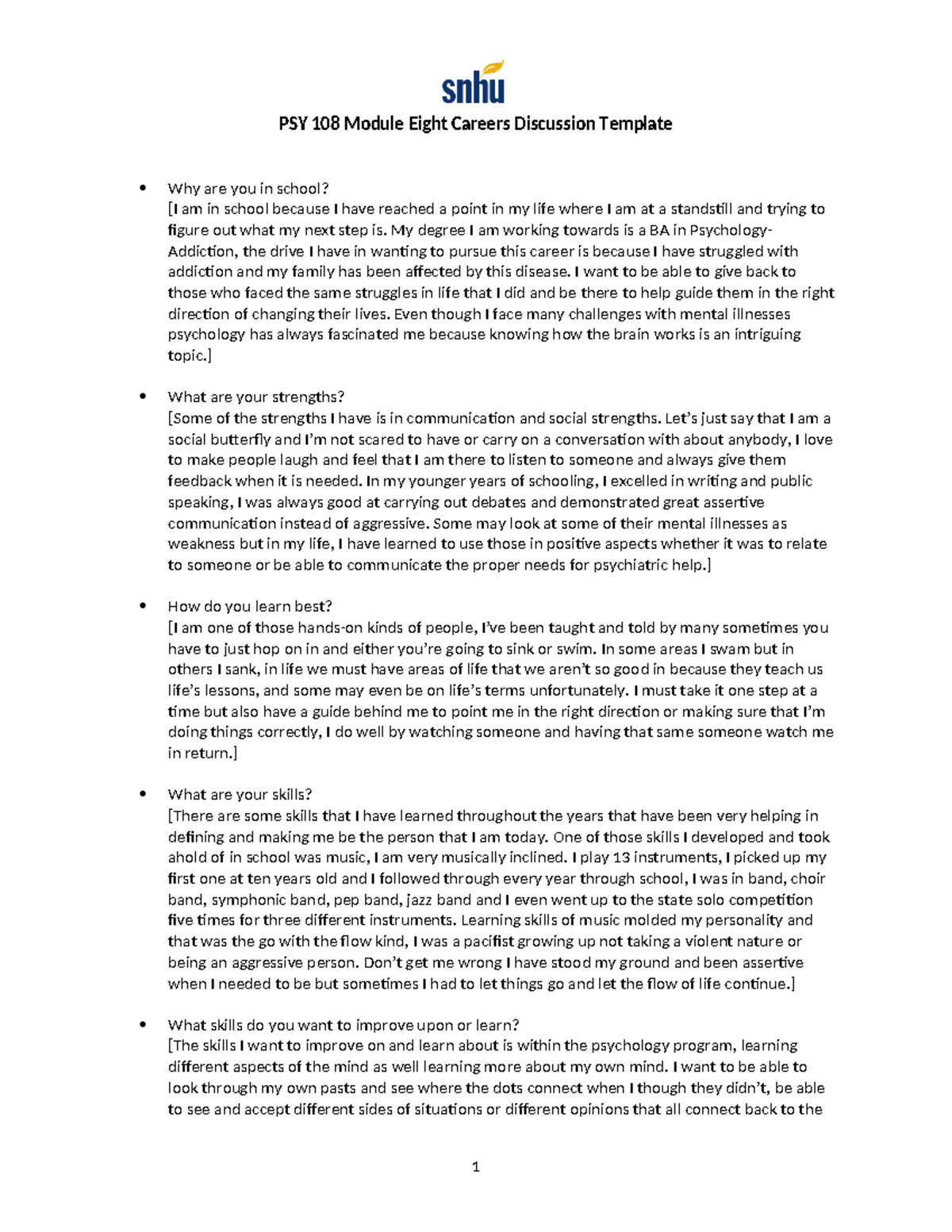 PSY 108 Module Eight Discussion - PSY 108 Module Eight Careers ...