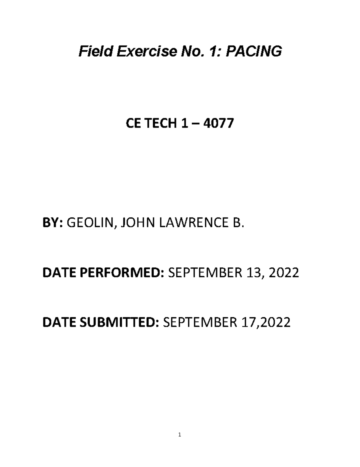 CE2A1 Pacing- Geolin - Pace Factor - Field Exercise No. 1: PACING CE ...