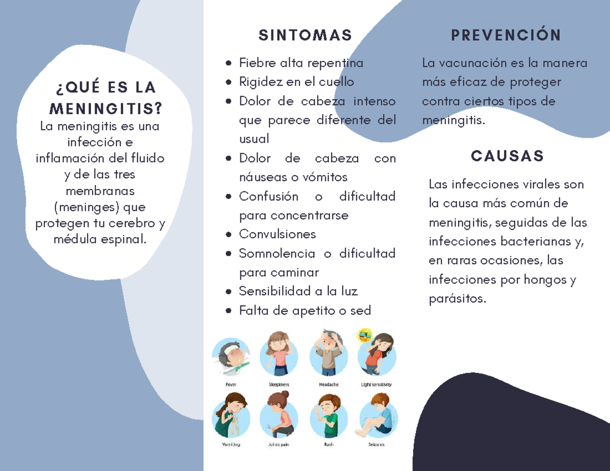 Triptico meningitis 2 - Fiebre alta repentina Rigidez en el cuello ...