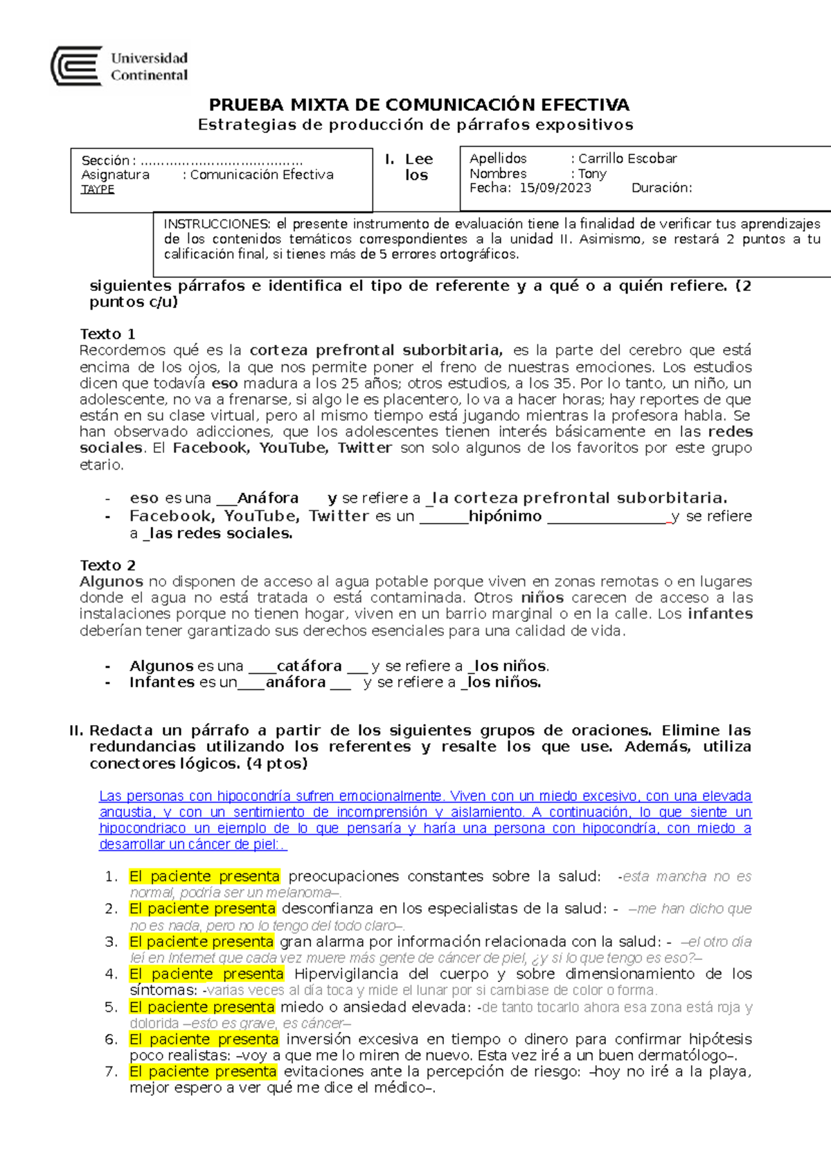 PA2 Comunicacion Efectiva - PRUEBA MIXTA DE COMUNICACIÓN EFECTIVA Estrategias de producción de ...