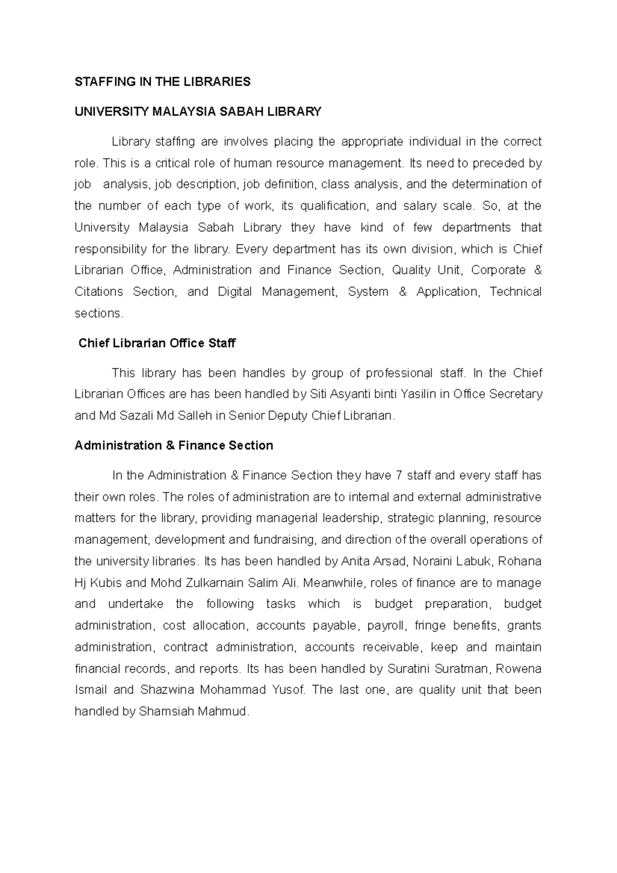 Im213 ASSIGNMENTS INDIVIDUAL - STAFFING IN THE LIBRARIES UNIVERSITY ...