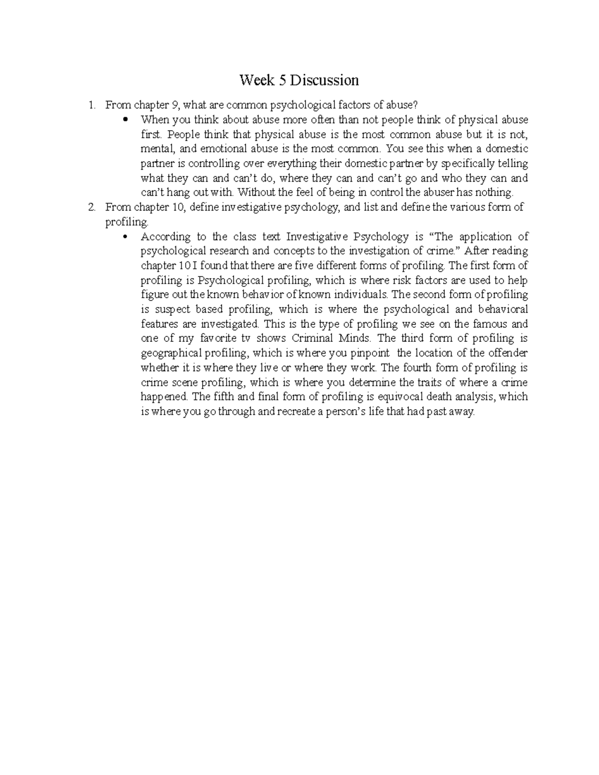 Week 5 Discussion - Week 5 Discussion 1. From chapter 9, what are ...
