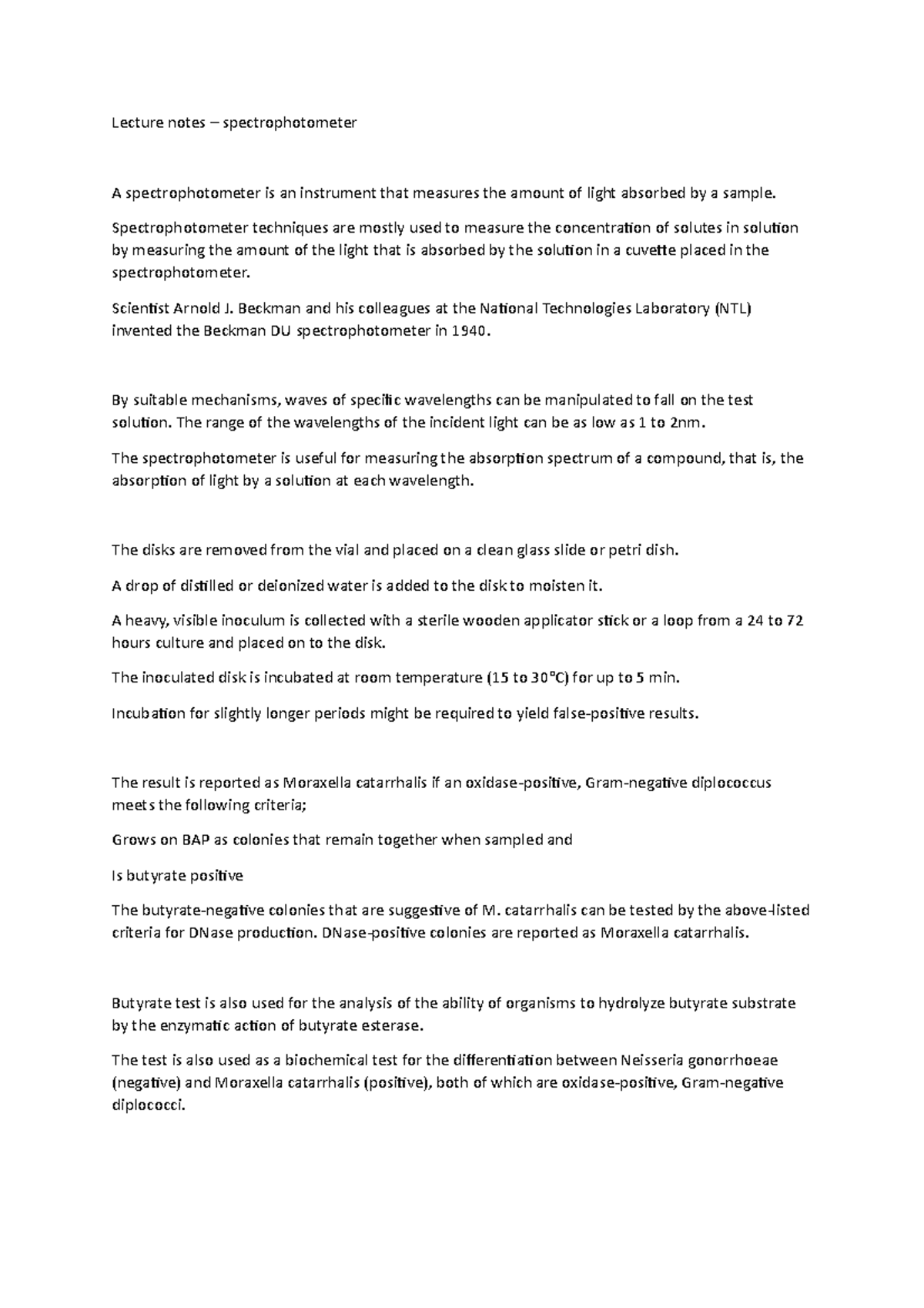 Lecture notes – spectrophotometer - Lecture notes – spectrophotometer A ...