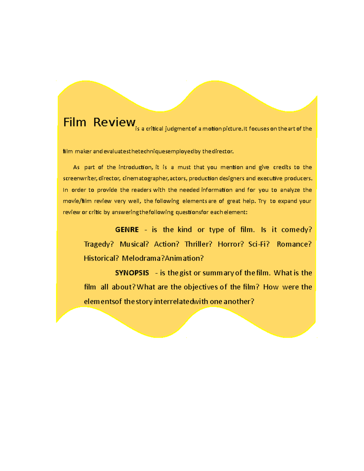 Asean LIT 11 - Film Review is a critical judgmentof a motion picture ...