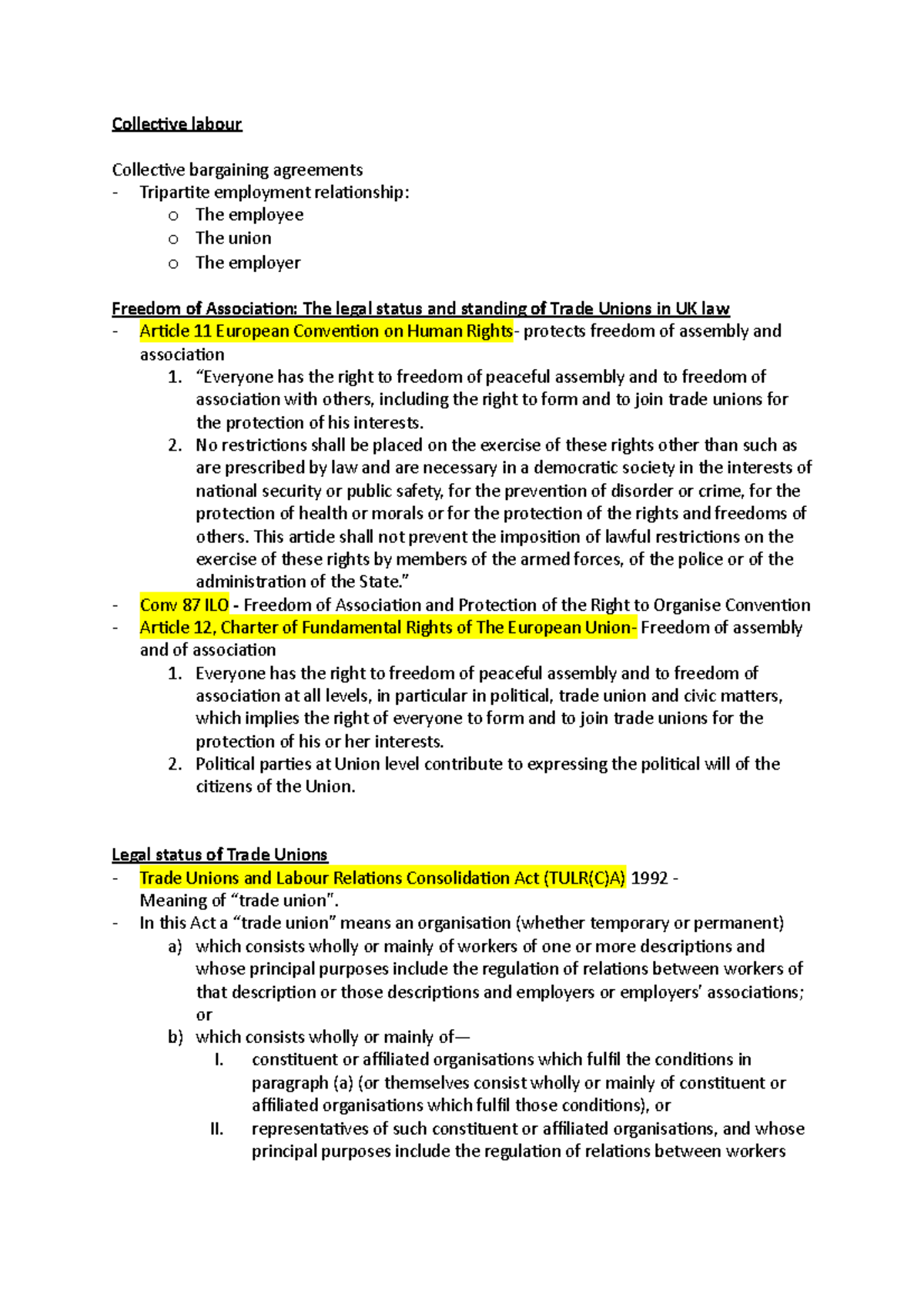 Collective labour - Collective labour Collective bargaining agreements ...