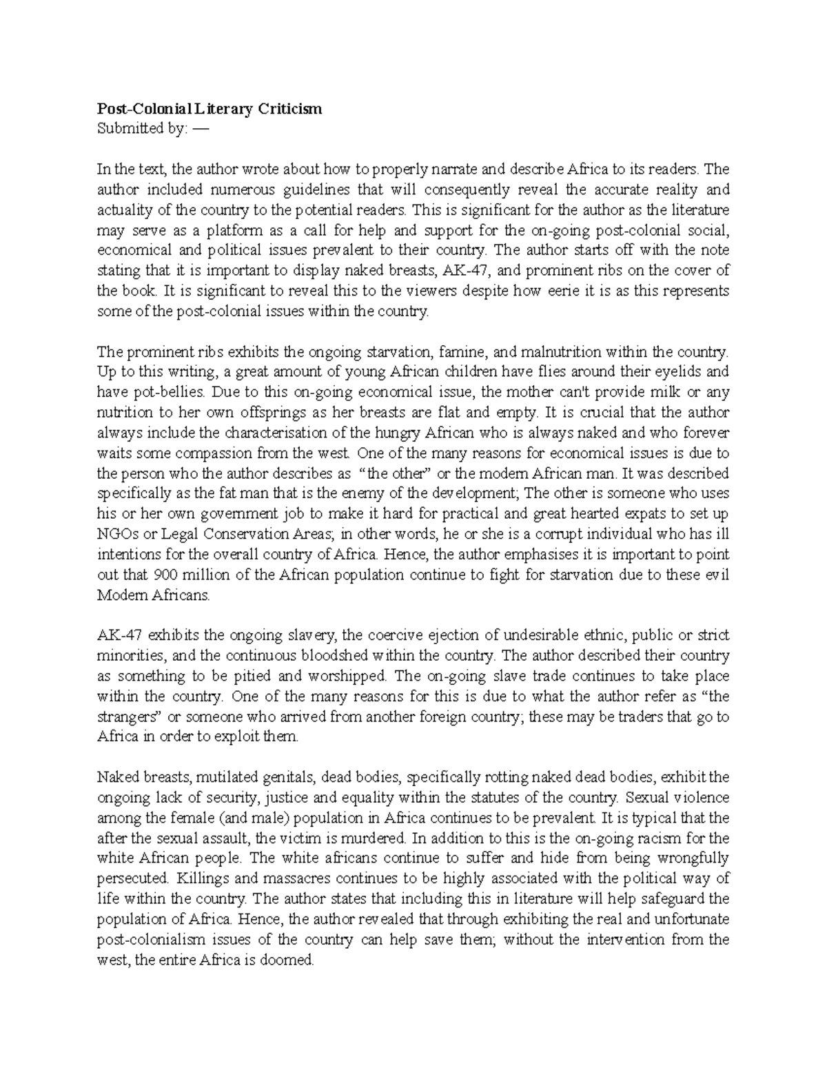 Post Colonial Criticism - Post-Colonial Literary Criticism Submitted by ...