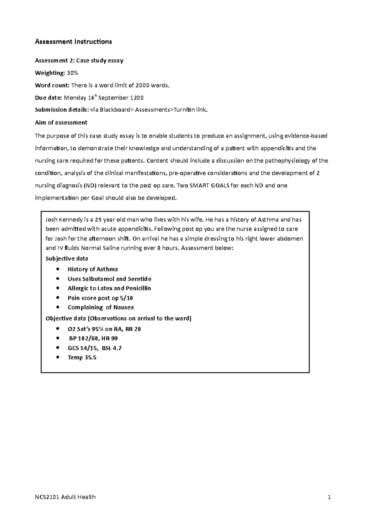 Assessment Instructions - Assessment Instructions Assessment 2: Case ...