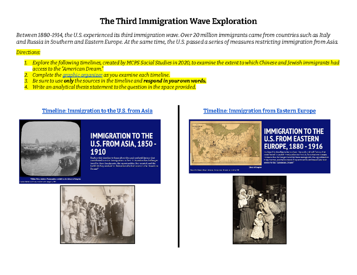 Copy of Third Immigration Wave Exploration Graphic Organizer - The ...